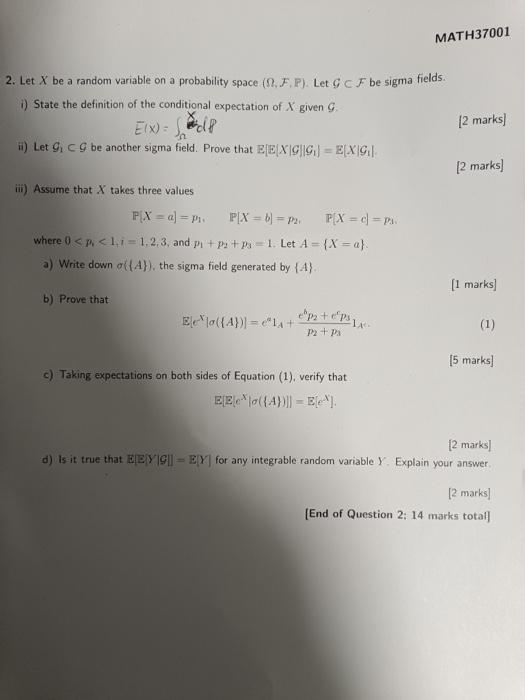 2. Let X be a random variable on a probability space | Chegg.com