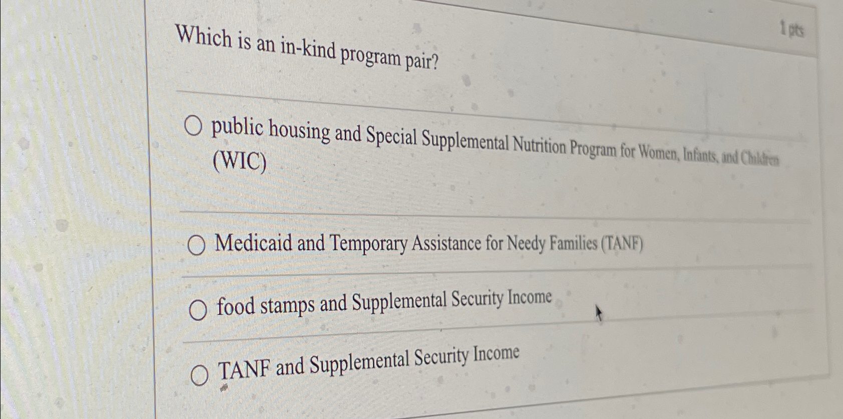 Solved Which is an in-kind program pair?public housing and | Chegg.com