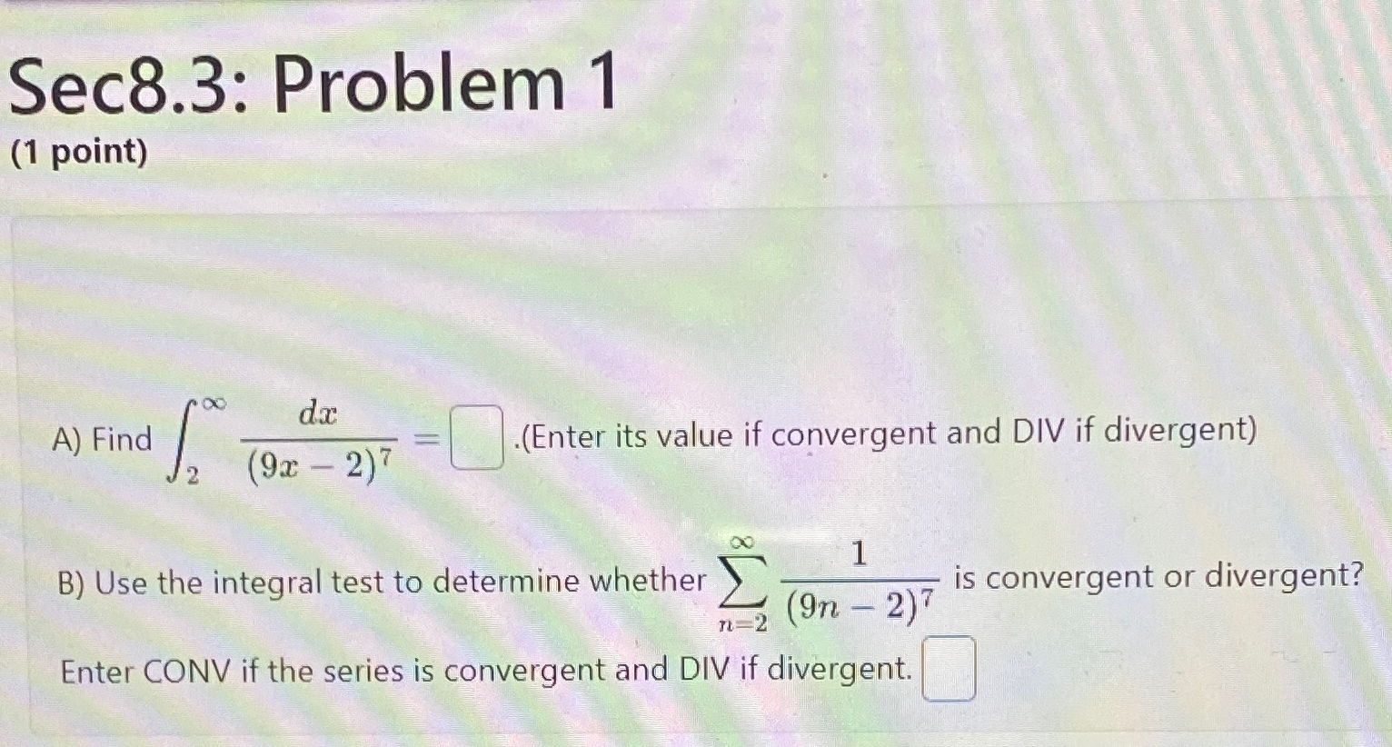 Solved Sec8.3: Problem 1(1 ﻿point)A) ﻿Find | Chegg.com