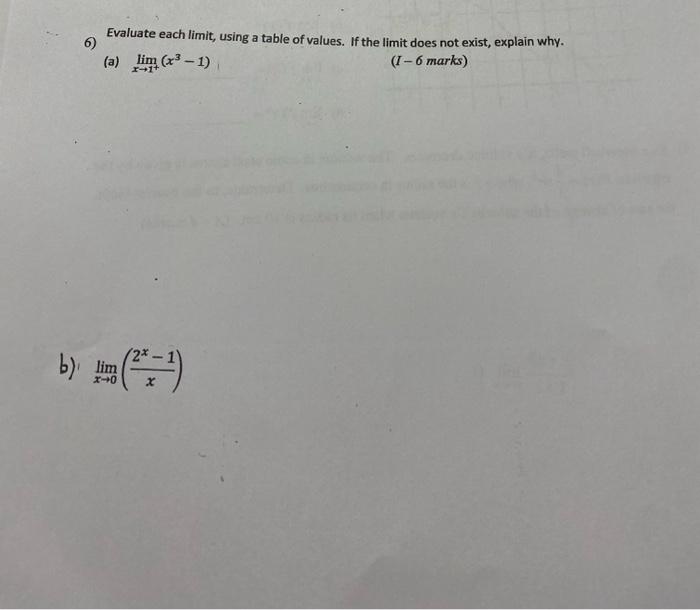 Solved 6) Evaluate each limit, using a table of values. If | Chegg.com
