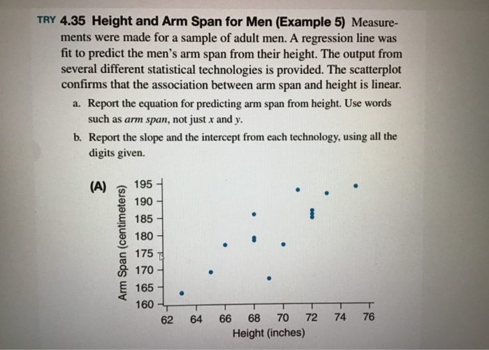 Solved TRY 4.35 Height and Arm Span for Men (Example 5) | Chegg.com