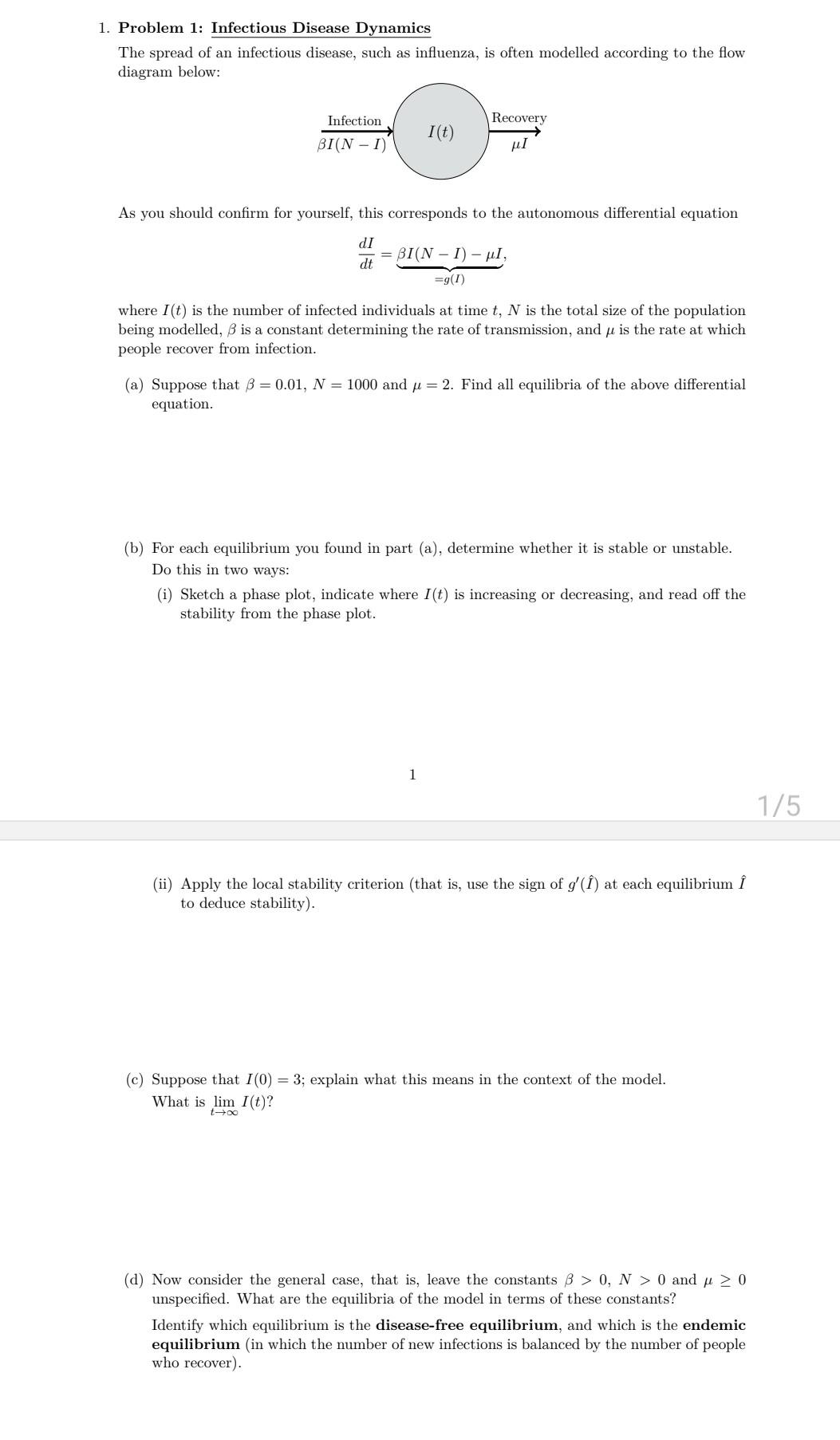 Solved 1 Problem 1 Infectious Disease Dynamics The Spread