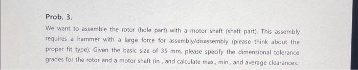 Solved Prob. 3. We want to assemble the rotor (hole part) | Chegg.com