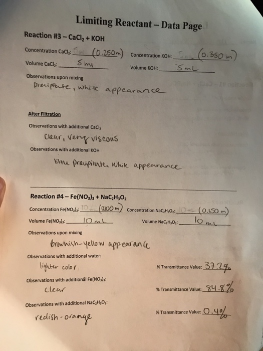 Solved Limiting Reactant - Data Page Reaction #3 - CaCl2 + | Chegg.com