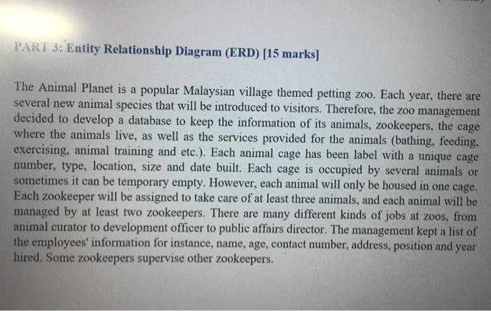 Solved PART 3: Entity Relationship Diagram (ERD) [15 marks] | Chegg.com