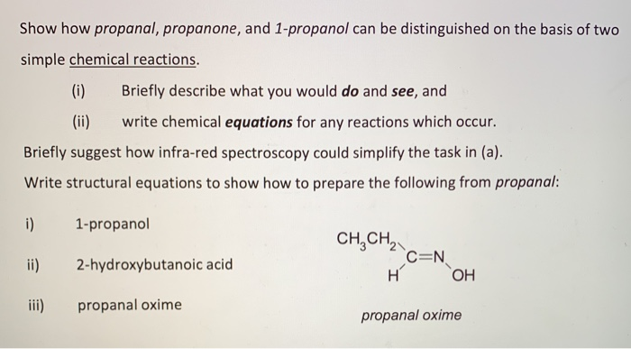 Solved Show how propanal, propanone, and 1-propanol can be | Chegg.com