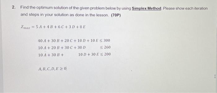 Solved 2. Find the optimum solution of the given problem | Chegg.com