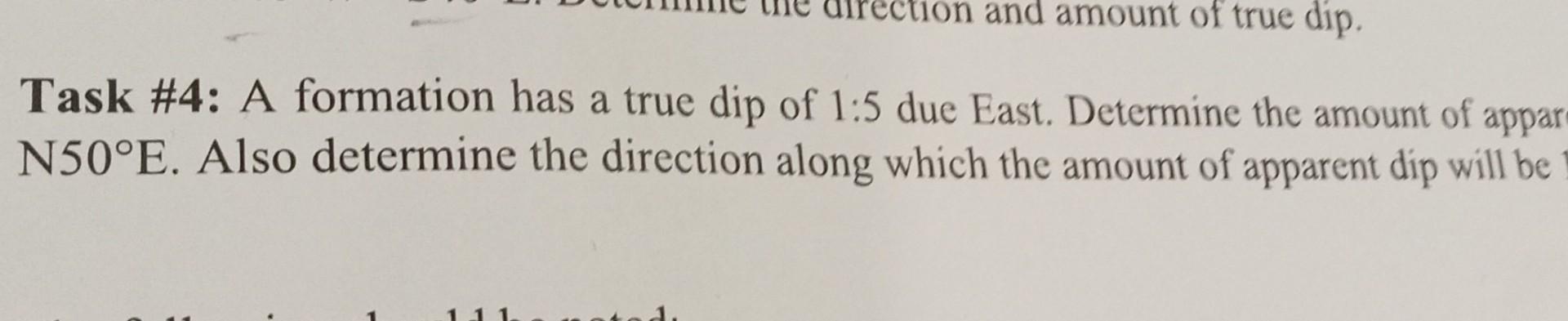 Task \#4: A formation has a true dip of 1:5 due East. | Chegg.com