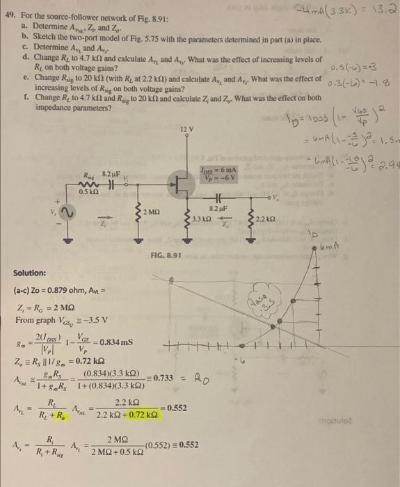 Solved 49. For the source-follower network of Fig. 8.91: a. | Chegg.com