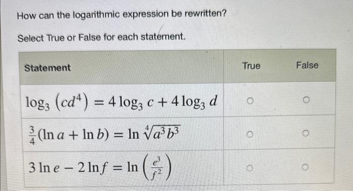 Solved How can the logarithmic expression be rewritten? | Chegg.com