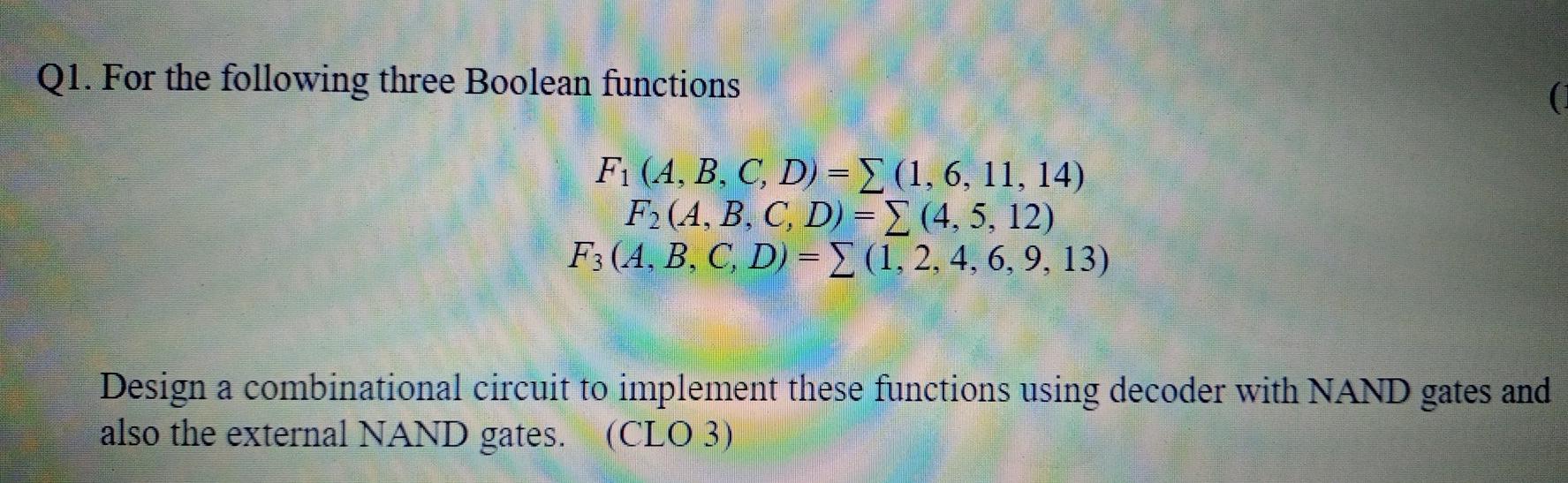 Solved Q1. For the following three Boolean functions (1 F1 | Chegg.com