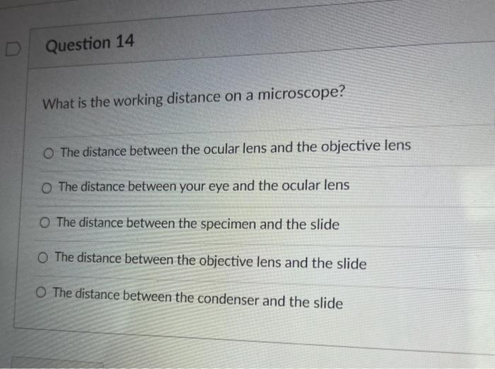 Solved What is the working distance on a microscope? The | Chegg.com