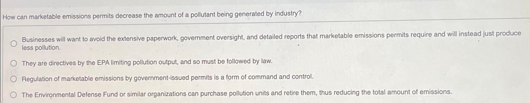 Solved How can marketable emissions permits decrease the | Chegg.com