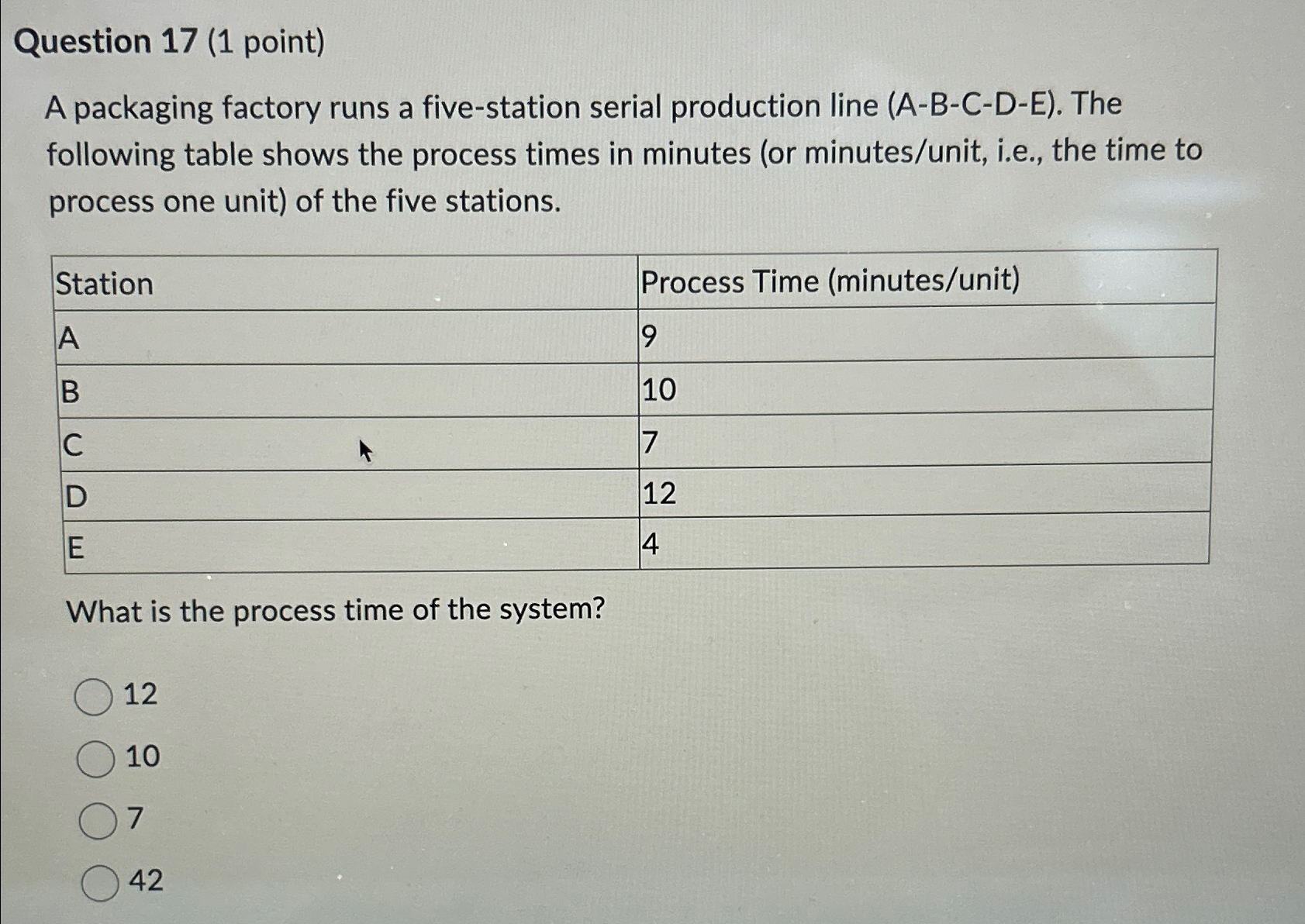 Solved Question 17 (1 ﻿point)A packaging factory runs a | Chegg.com