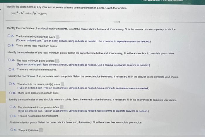 Solved URGET!!! Identify the cordinates and absolute extreme | Chegg.com