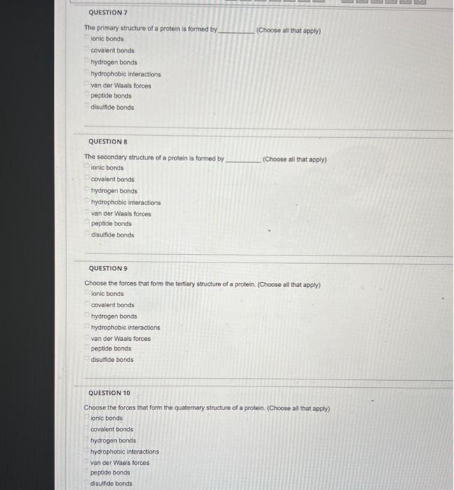 Solved The primary structure of a protein is formed by | Chegg.com