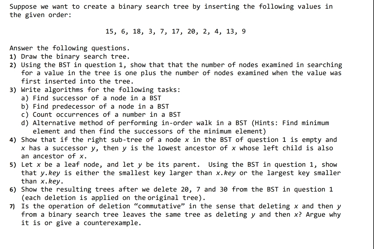 Solved Suppose we want to create a binary search tree by | Chegg.com