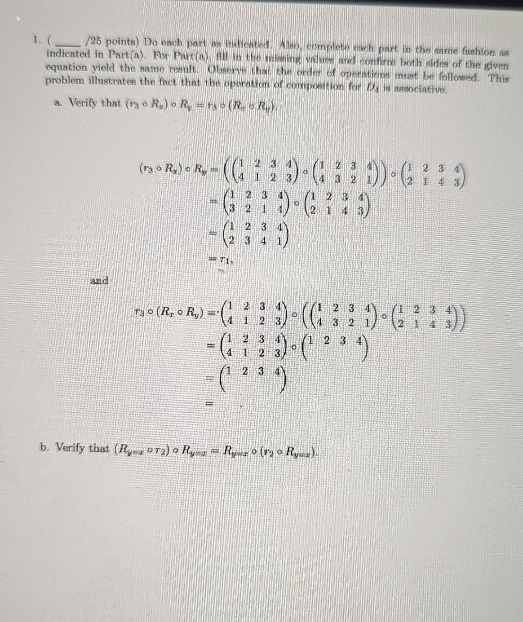 Solved The group operation on D4 is composition of functions | Chegg.com
