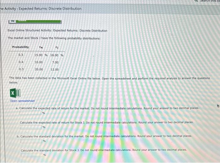 Solved Excel Online Structured Activity: Expected Returns: | Chegg.com