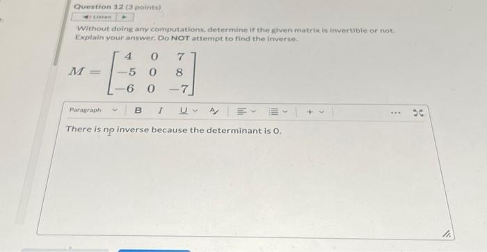 Solved Whout doing any computations, determine if the given | Chegg.com