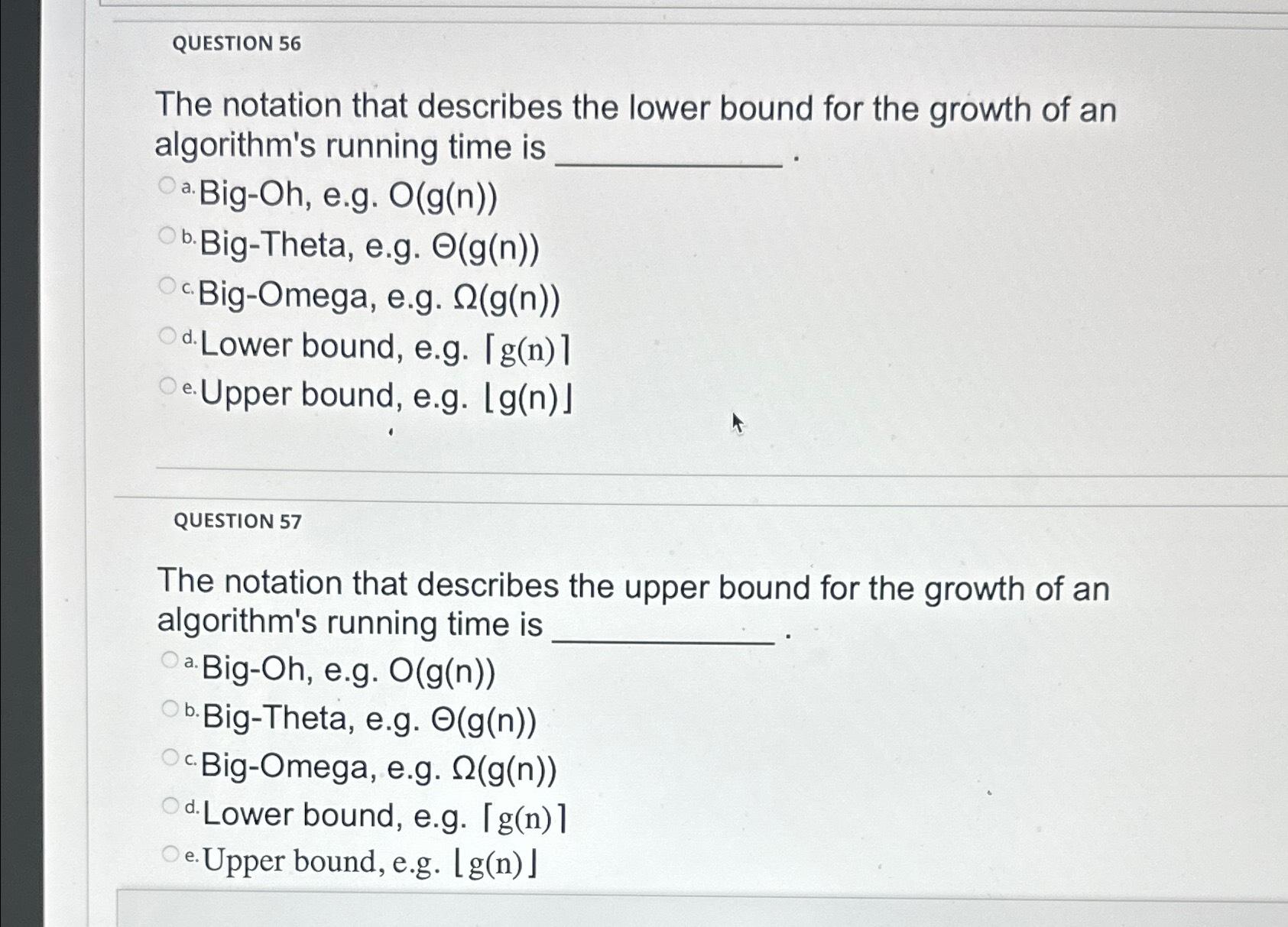 Solved QUESTION 56The notation that describes the lower | Chegg.com