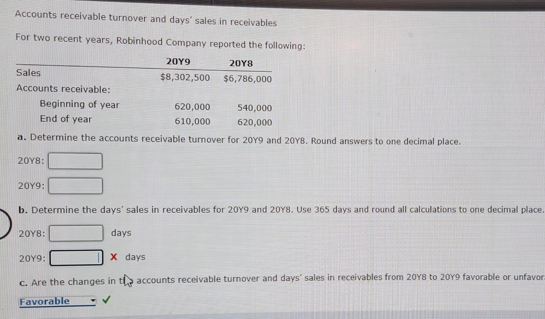 Solved Accounts receivable turnover and days' sales in | Chegg.com
