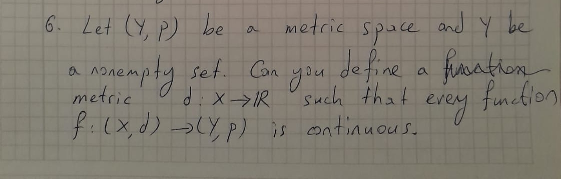 Solved Let (Y,p) ﻿be a metric space and Y be a nonempty set. | Chegg.com