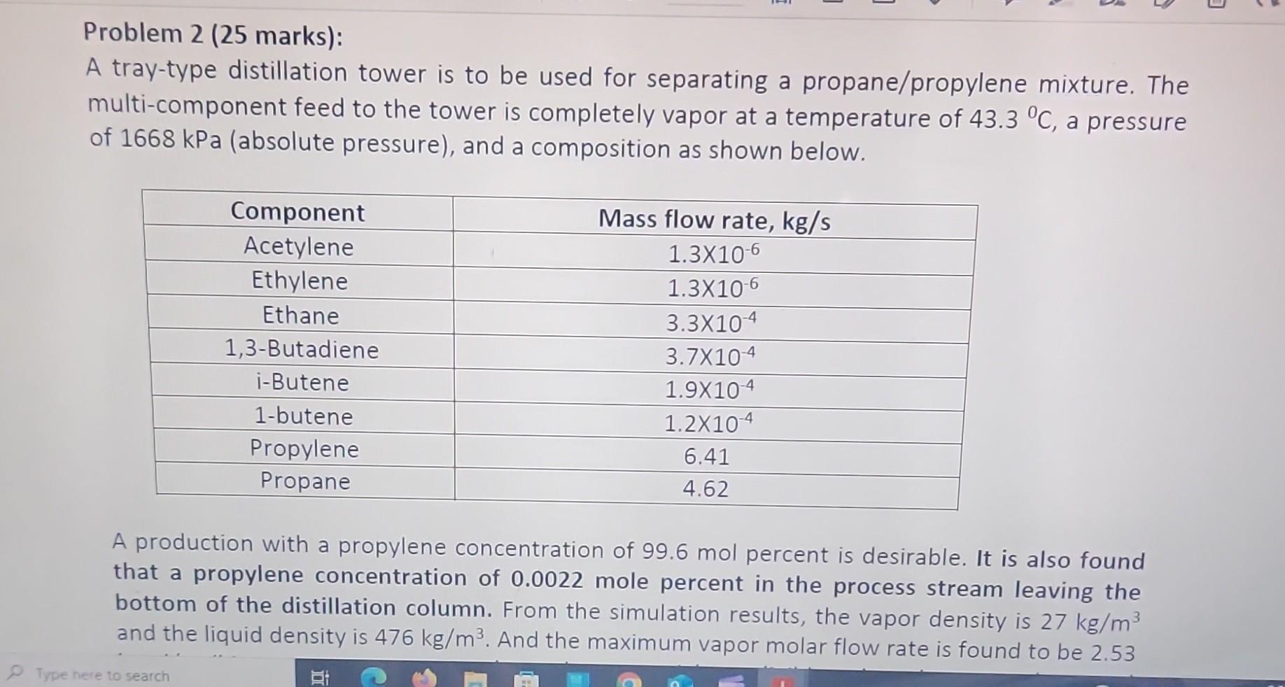 Solved A tray-type distillation tower is to be used for | Chegg.com