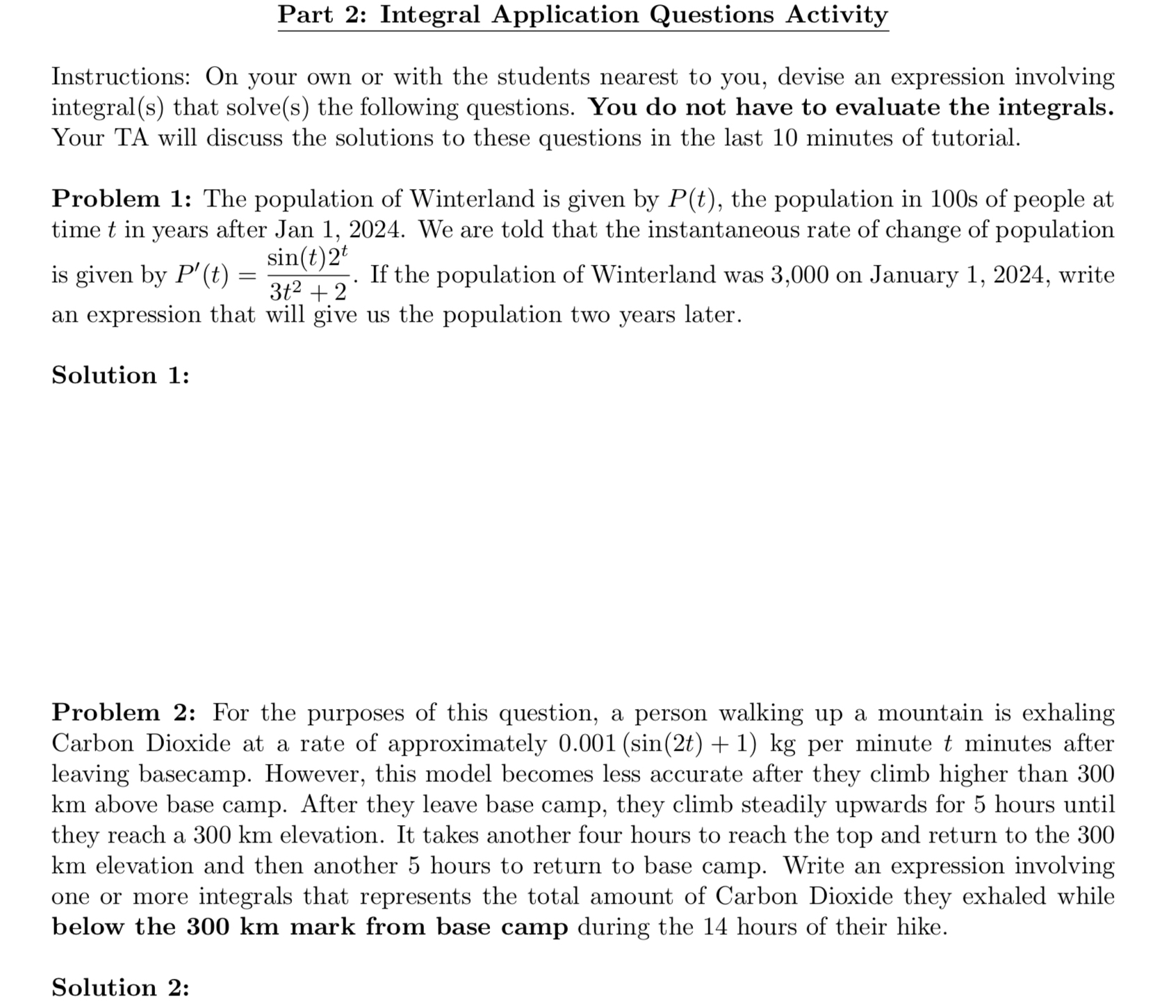 Solved Part 2: Integral Application Questions | Chegg.com