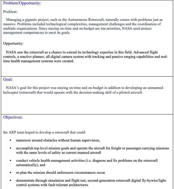 NASA's Autonomous Rotorcraft Project leads to | Chegg.com