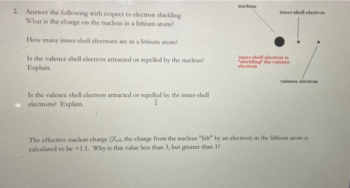Solved nucleus inner shell electron 2. Answer the following | Chegg.com