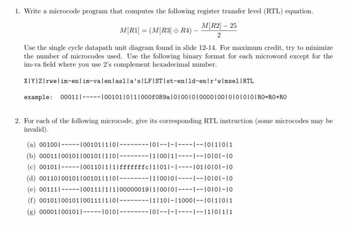 Solved 1 Write A Microcode Program That Computes The