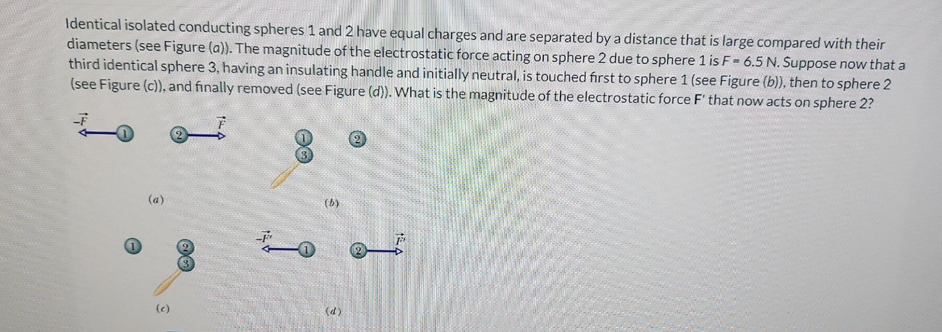 Solved Identical isolated conducting spheres 1 and 2 have | Chegg.com Solved Identical isolated conducting spheres 1 and 2 have | Chegg.com