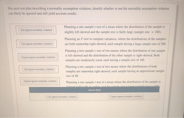 Solved For each test plan describing a normality assumption | Chegg.com