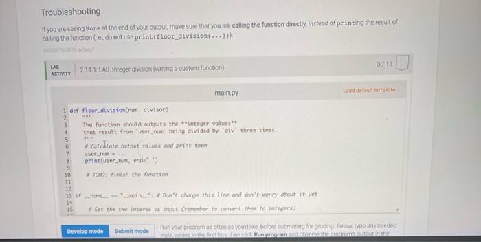 Solved 2.14 LAB: Integer division (writing a custom | Chegg.com