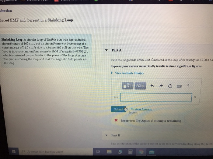 Solved duction luced EMF and Current in a Shrinking Loop | Chegg.com