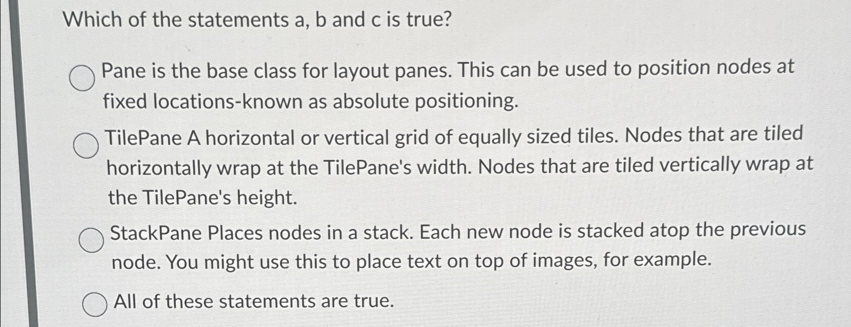 Solved Which of the statements a,b ﻿and c ﻿is true?Pane is | Chegg.com