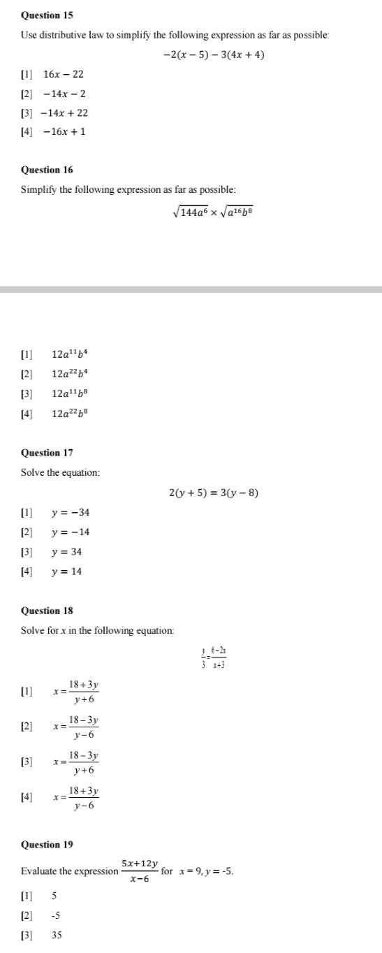 Solved Question 15 Use distributive law to simplify the | Chegg.com