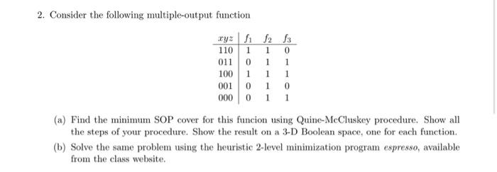 Solved 2. Consider the following multiple-output function | Chegg.com