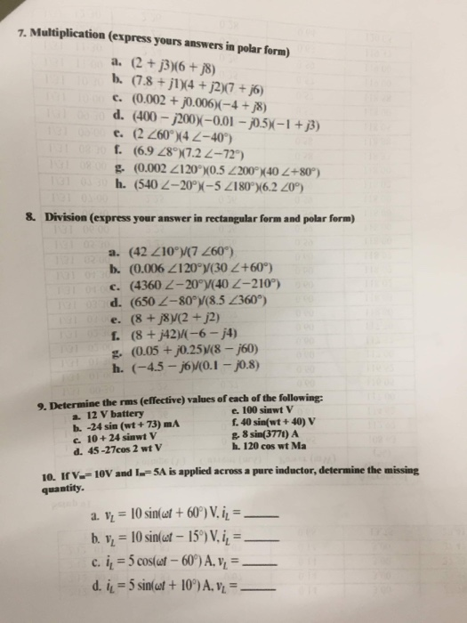 Solved 7. Multiplication (express yours answers in polar | Chegg.com