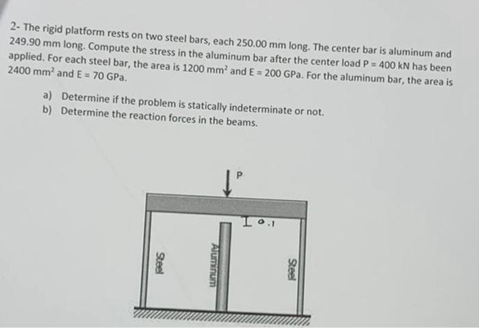 Solved 2- The rigid platform rests on two steel bars, each | Chegg.com