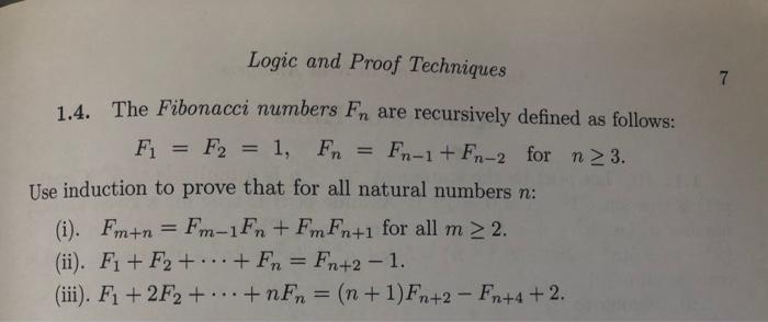 Solved 7 Logic and Proof Techniques 1.4. The Fibonacci | Chegg.com