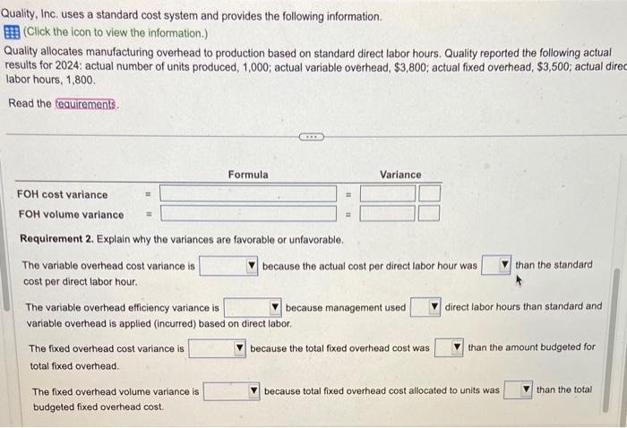 Solved \begin{tabular}{ll} \hline Static budget variable | Chegg.com