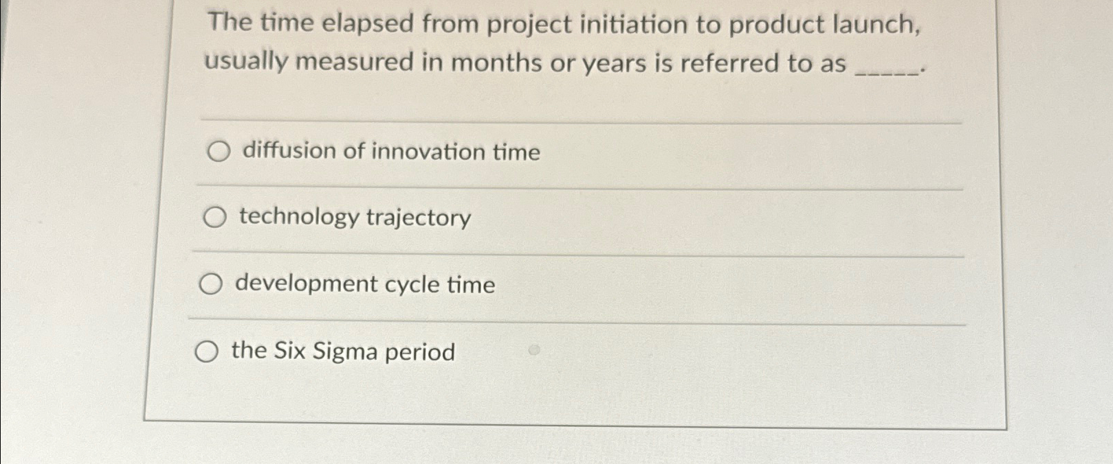 Solved The time elapsed from project initiation to product | Chegg.com