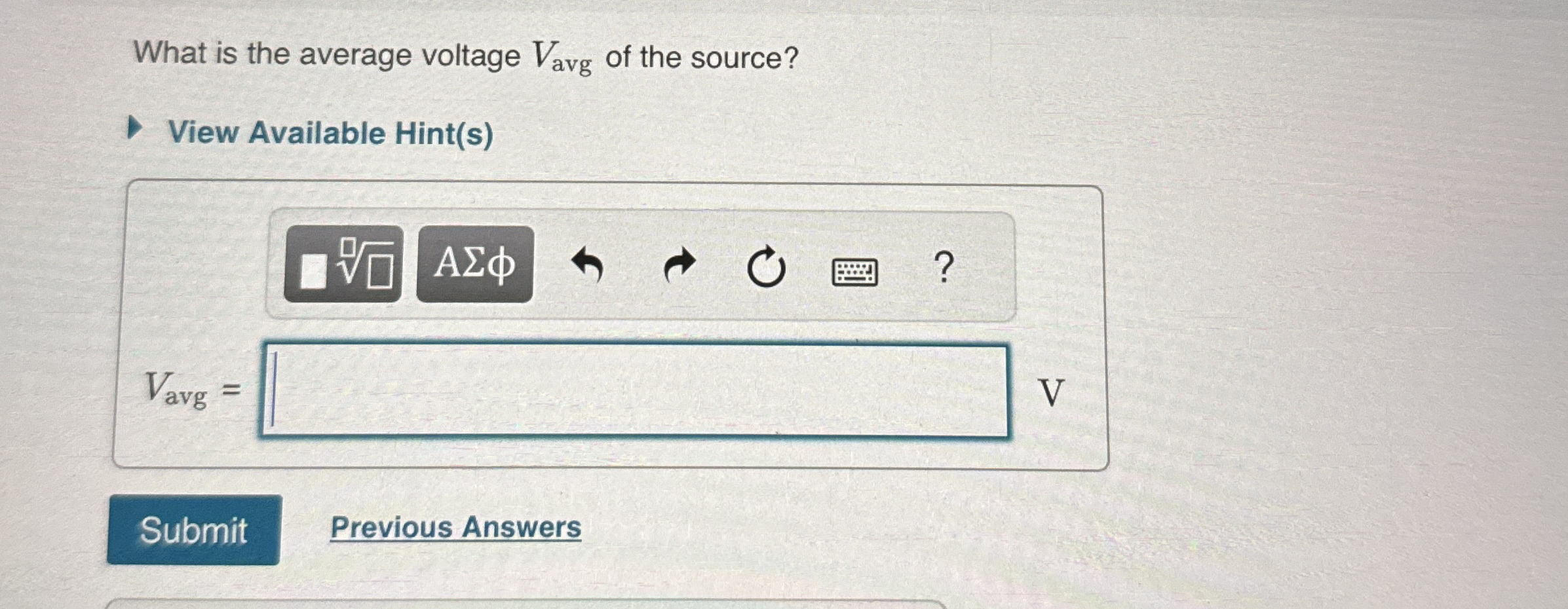 Solved What is the average voltage Vavg ﻿of the source?View | Chegg.com