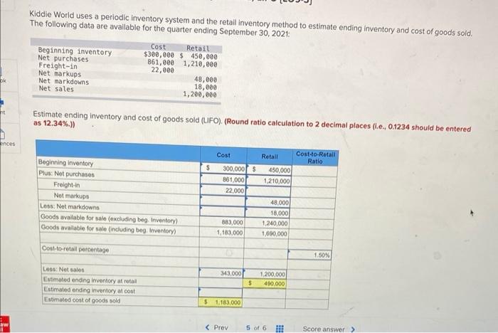 Solved having trouble figuring out the cost to retail | Chegg.com