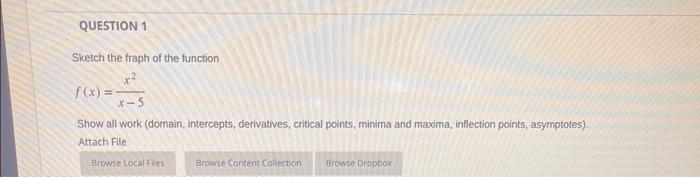 Solved Sketch the fraph of the function f(x)=x−5x2 Show all | Chegg.com