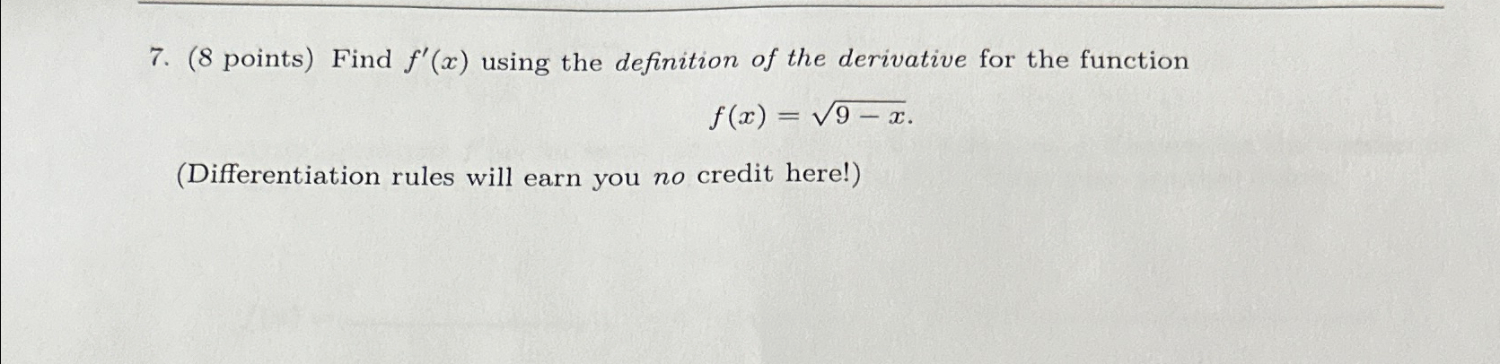 Solved ( 8 ﻿points) ﻿Find f'(x) ﻿using the definition of the | Chegg.com