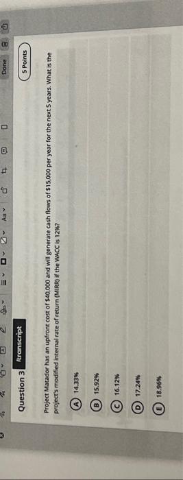 Solved Project Matador has an upfront cost of $40,000 and | Chegg.com