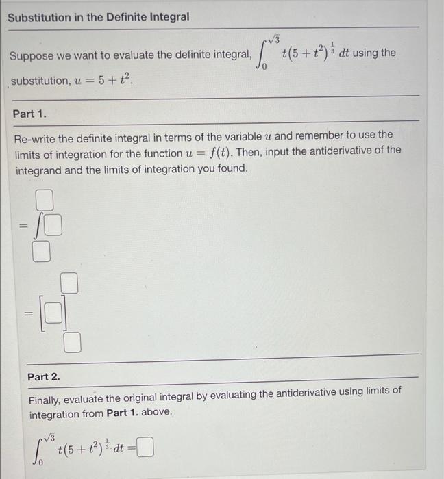 Solved Substitution in the Definite Integral Suppose we want | Chegg.com
